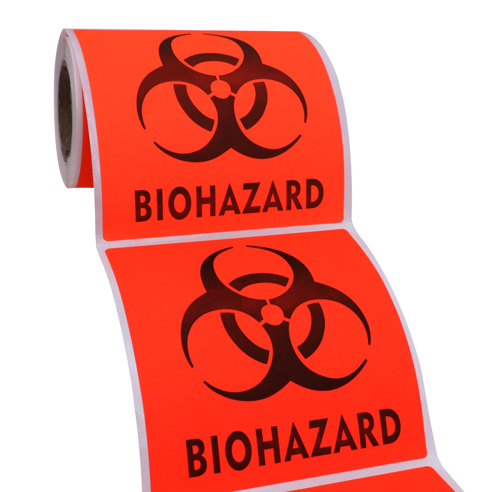 Hybsk Biohazard Warning Labels 4 x 4 inch Fluorescent Red-Orange ...